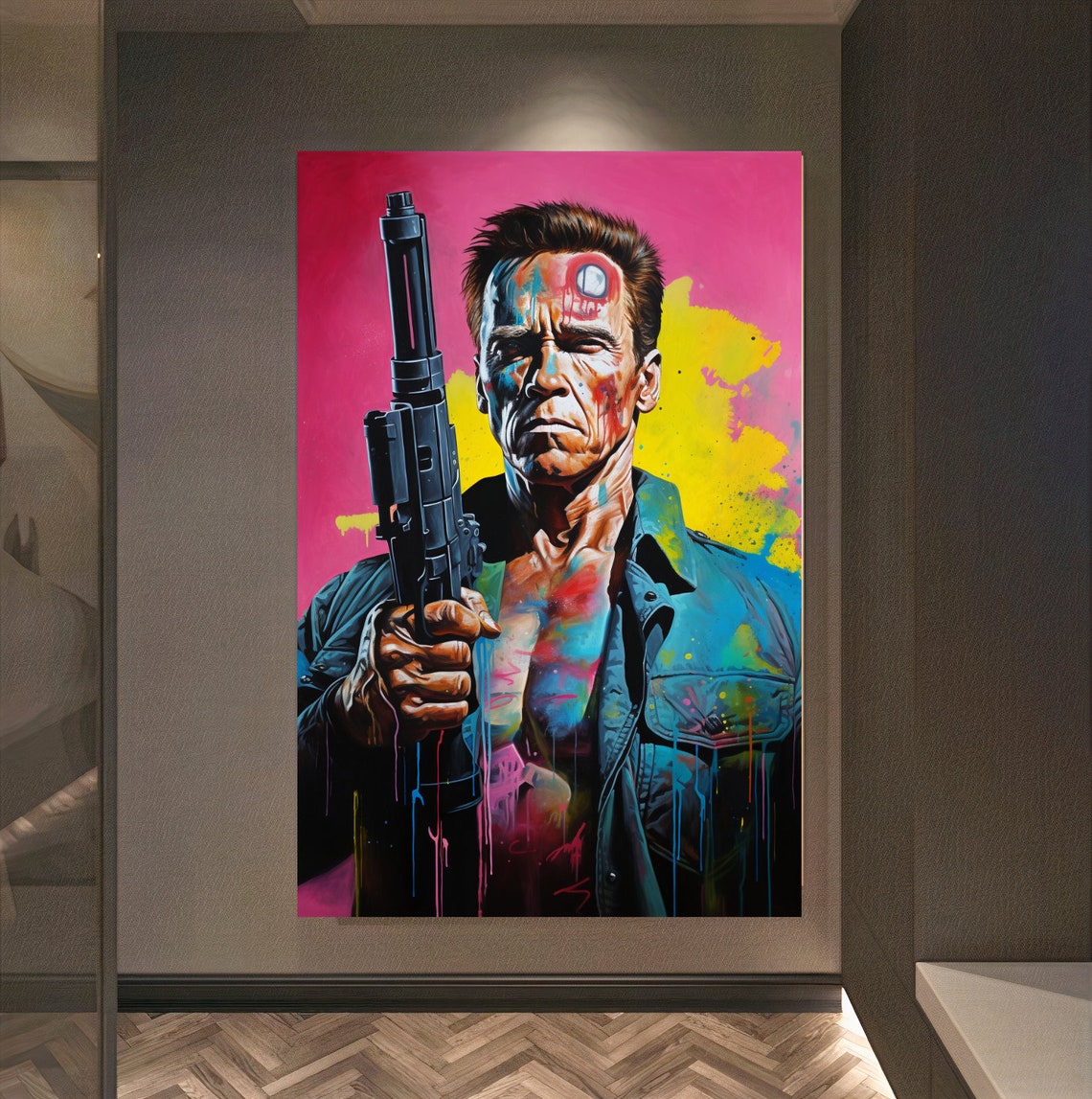 TERMINATOR Arnold Schwarzenegger Art, Large Stretched Print on Canvas ...