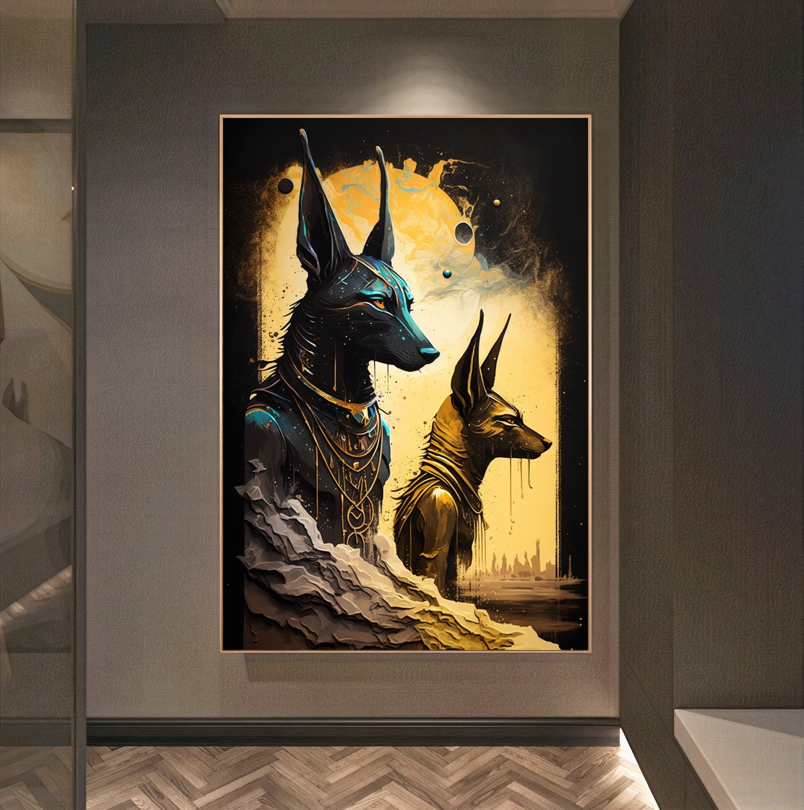 Large Stretched Print on Canvas, Graffiti Art Anubis, Bastet, Egyptian ...