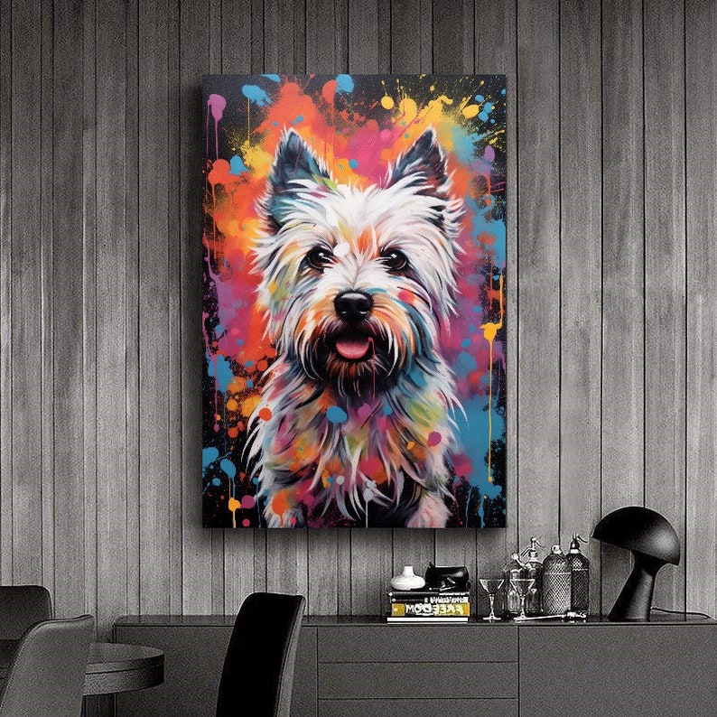 Vibrant White Dog Art Colorful Canvas Print Pet Portrait Abstract ...