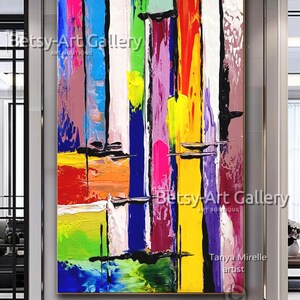 Vivid Abstract Oil Painting on Canvas, Colorful Impasto Art, Thick ...