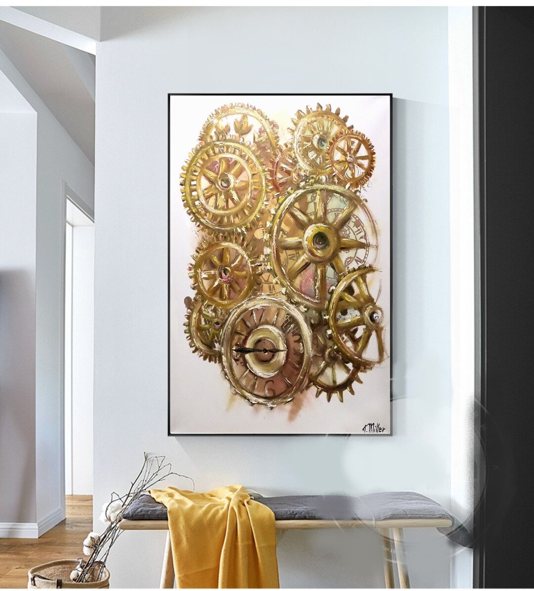 Steampunk Mechanical Clock Oil Painting – Gears and Timepiece Art ...