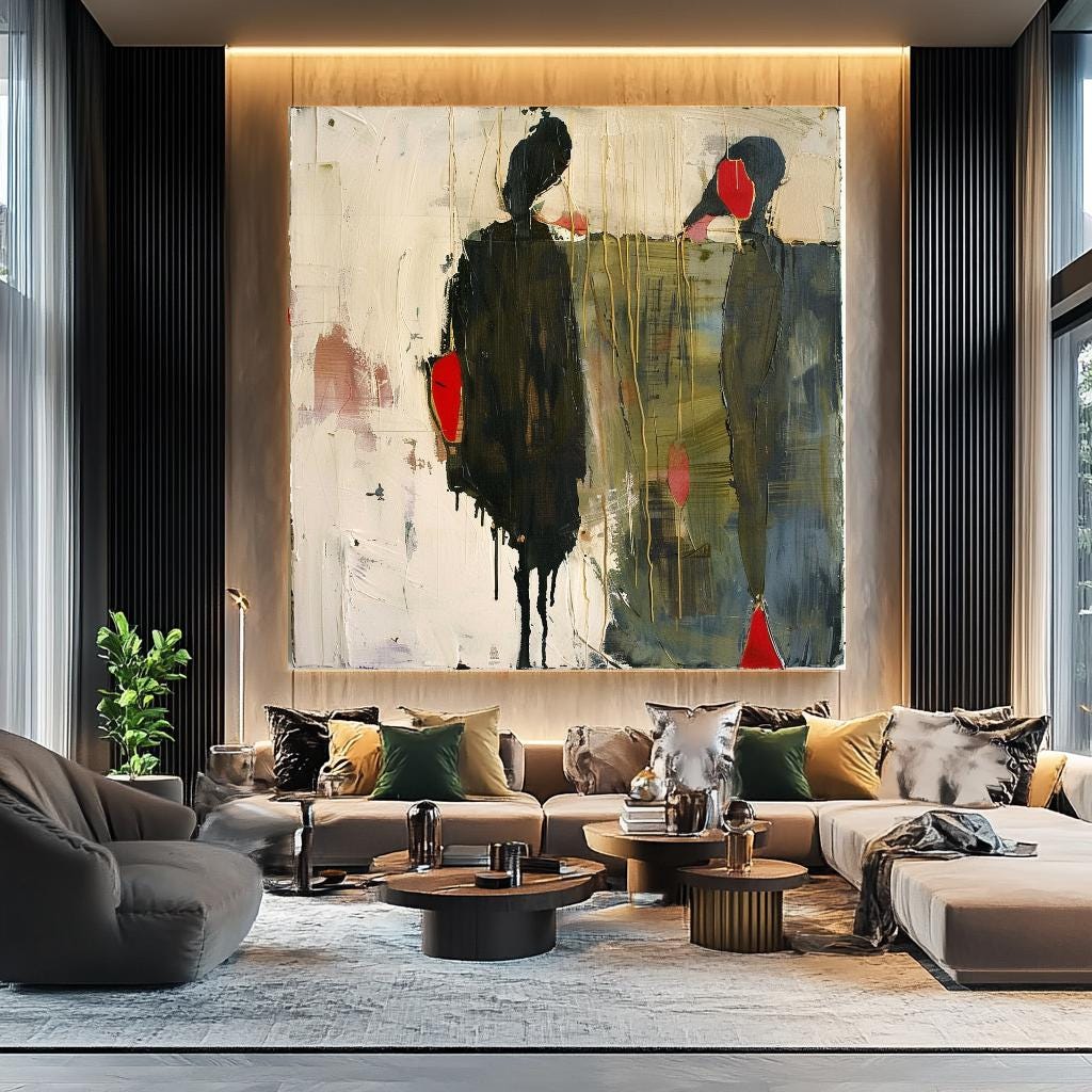 Large Abstract Oil Painting on Linen Canvas: Colorful Impasto Wall Art ...