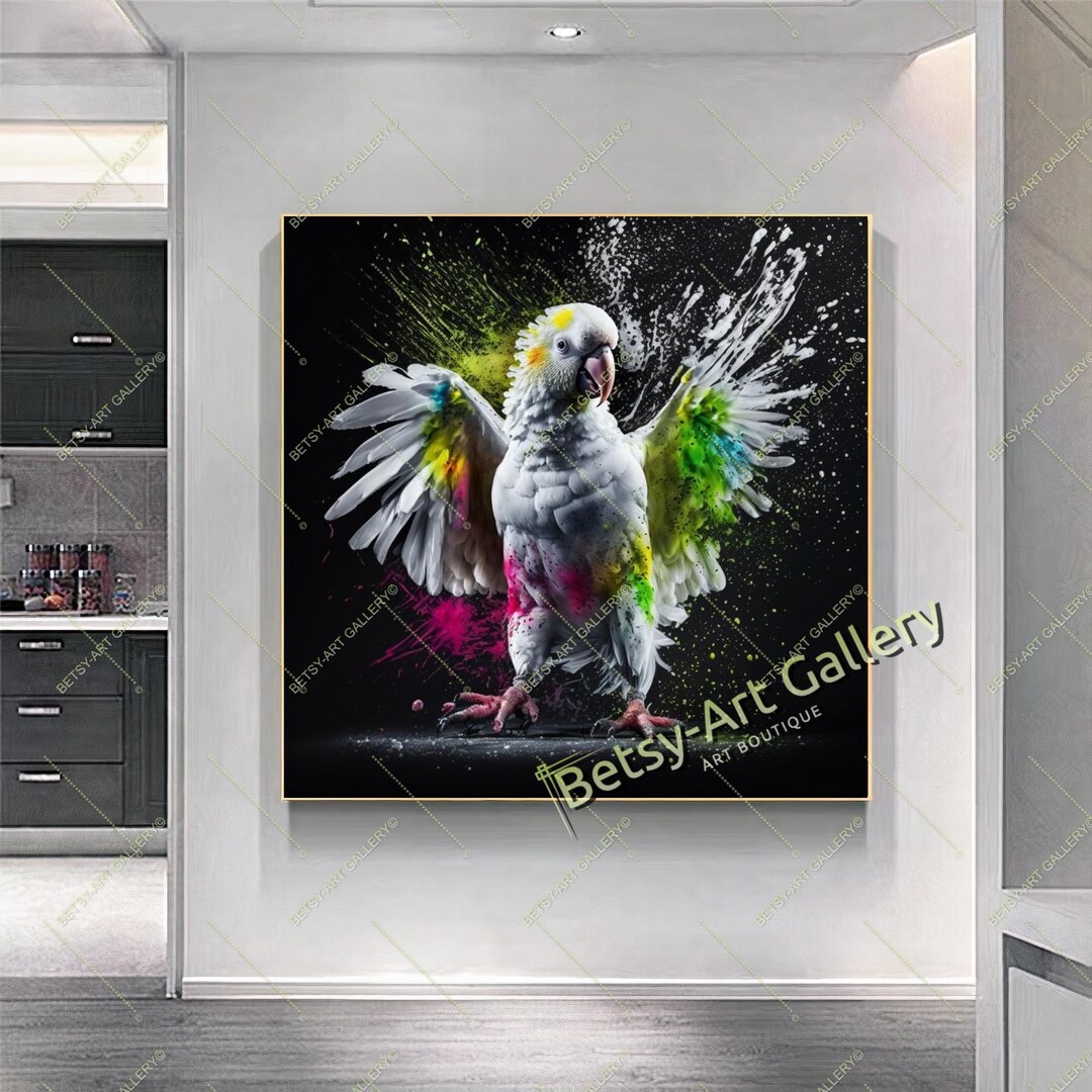 Colorful Splash Parrot Wall Art – Vibrant Tropical Bird Canvas Print ...