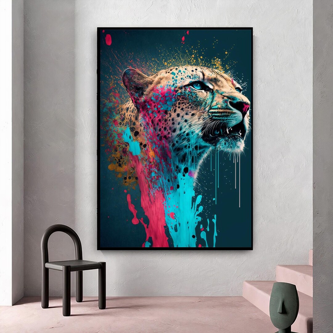 Colorful Abstract Leopard Art Print - Wildlife Animals Wall Art Canvas ...