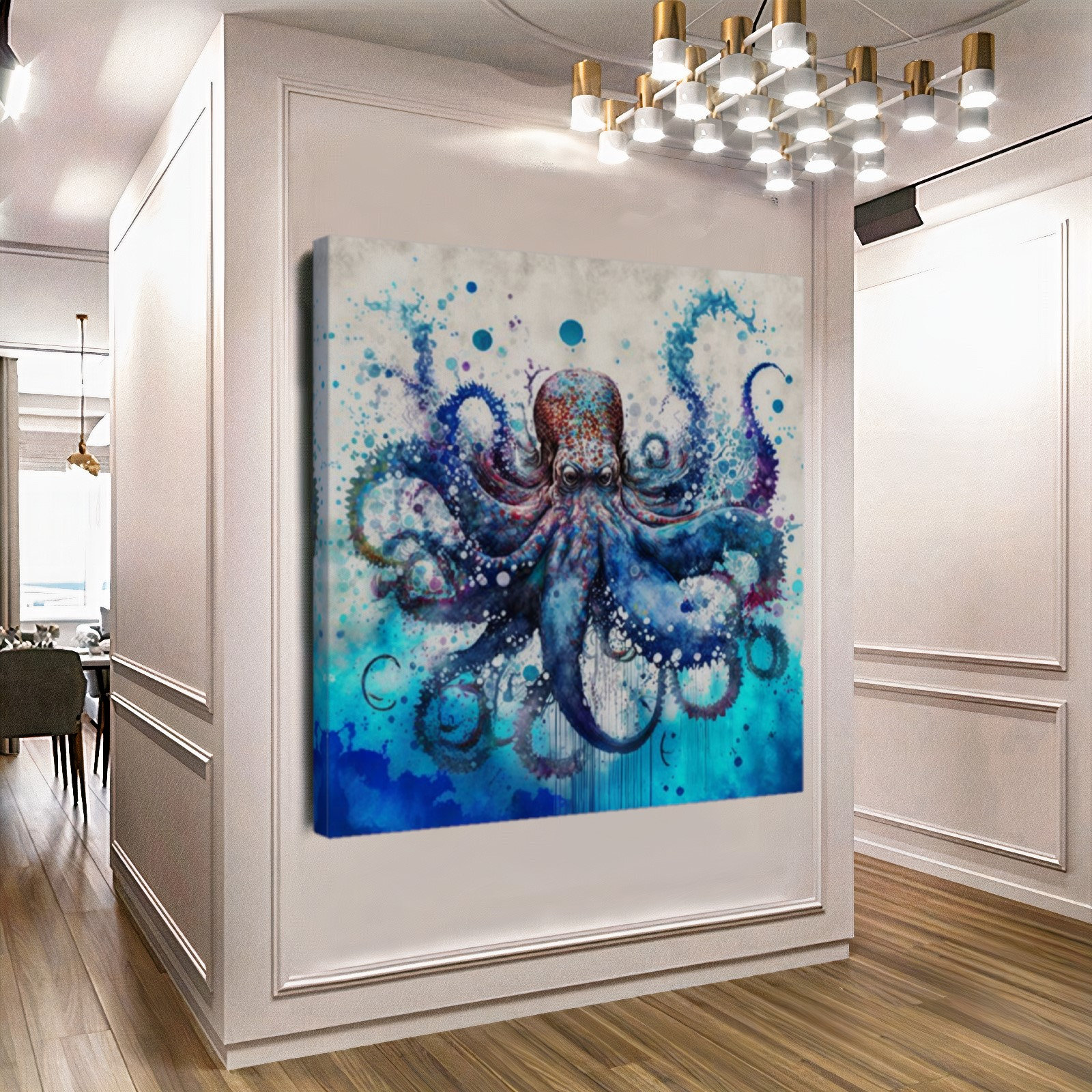 Blue Octopus Watercolor Art Print on Canvas Animal Painting Large ...