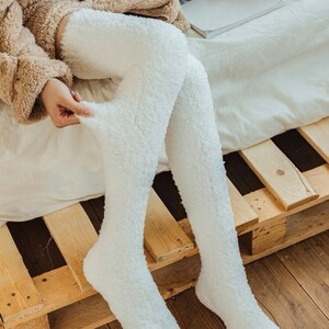 Over the Knee White Fuzzy Socks Amazing Tall Socks Warm Super - Etsy