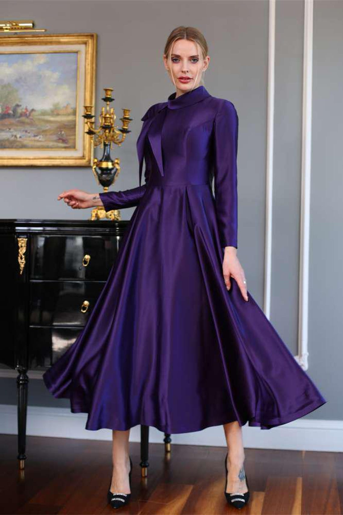 Custom Size Neckline Detailed Modest Evening Dress - Etsy