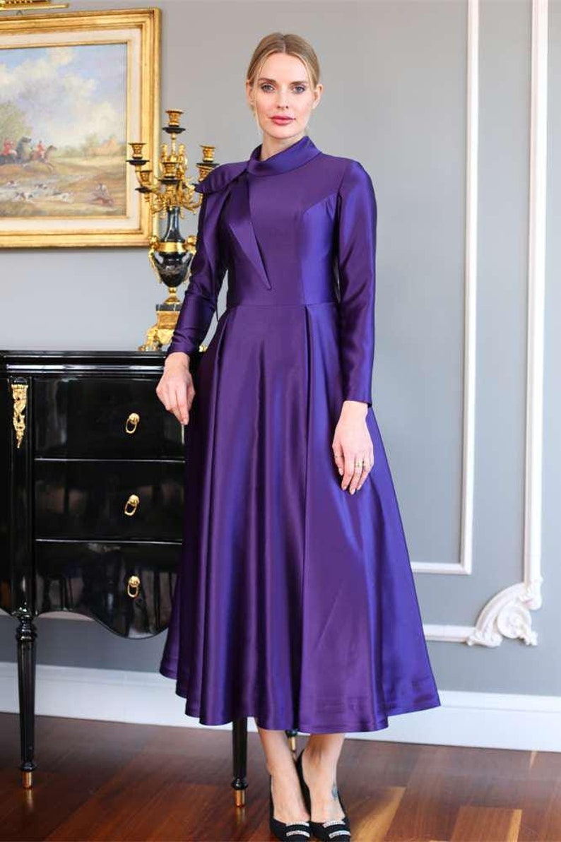 Custom Size Neckline Detailed Modest Evening Dress - Etsy