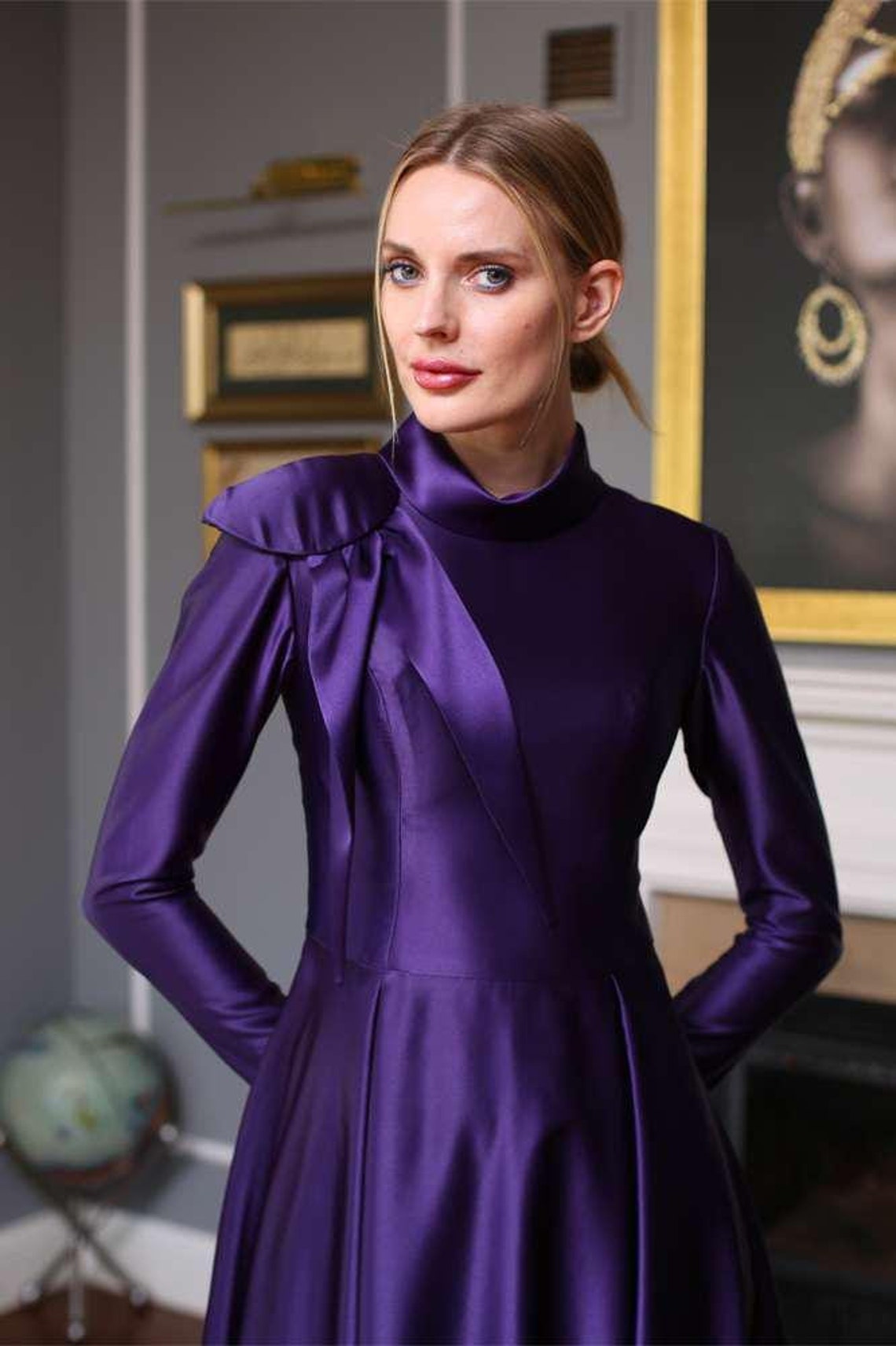 Custom Size Neckline Detailed Modest Evening Dress - Etsy