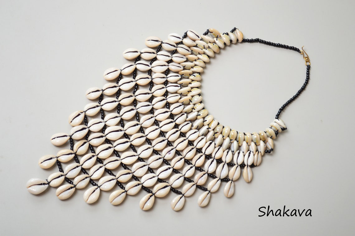 African Cowrie Shell Necklace Tribal Bib Handmade Necklace - Etsy