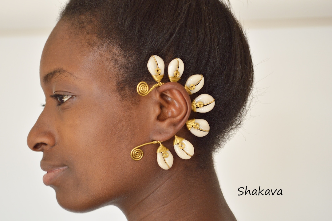 African Cowrie Shell Ear Cuffs Handmade Tribal Ear Cuffs Unique African ...