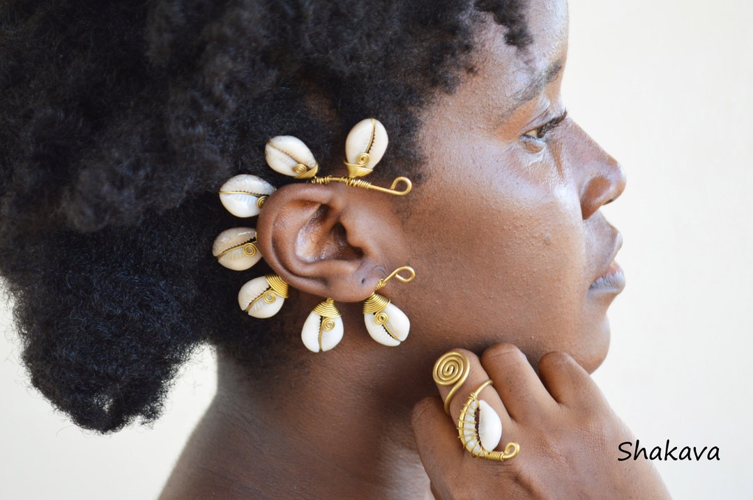African Cowrie Shell Ear Cuffs Handmade Tribal Ear Cuffs Unique African ...