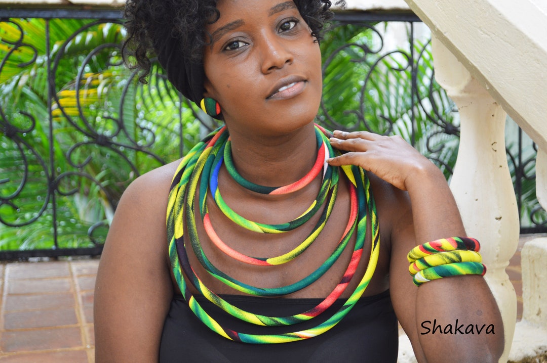 African Print Fabric Rope Necklace Set Handmade Layered Rope Jewelry ...