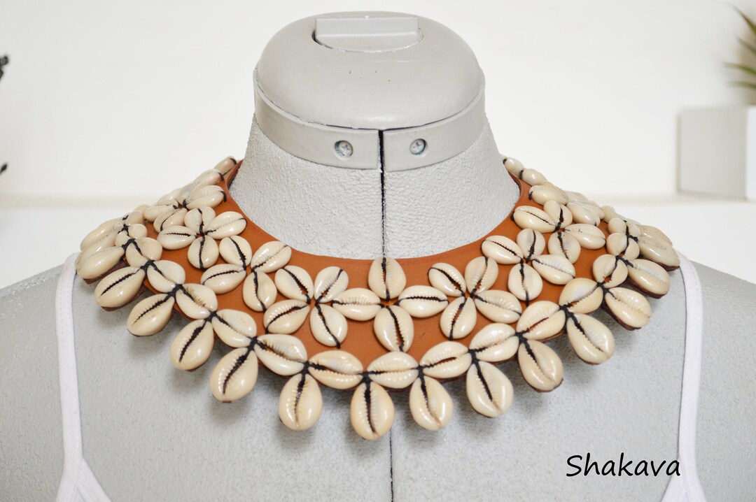 African Cowrie Shell Necklace Handmade Necklace Tribal Necklace Leather ...