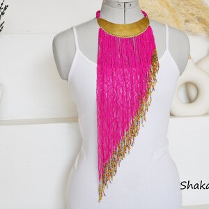 African Beaded Necklace Hot Pink Color Necklace African Fashion Jewelry ...