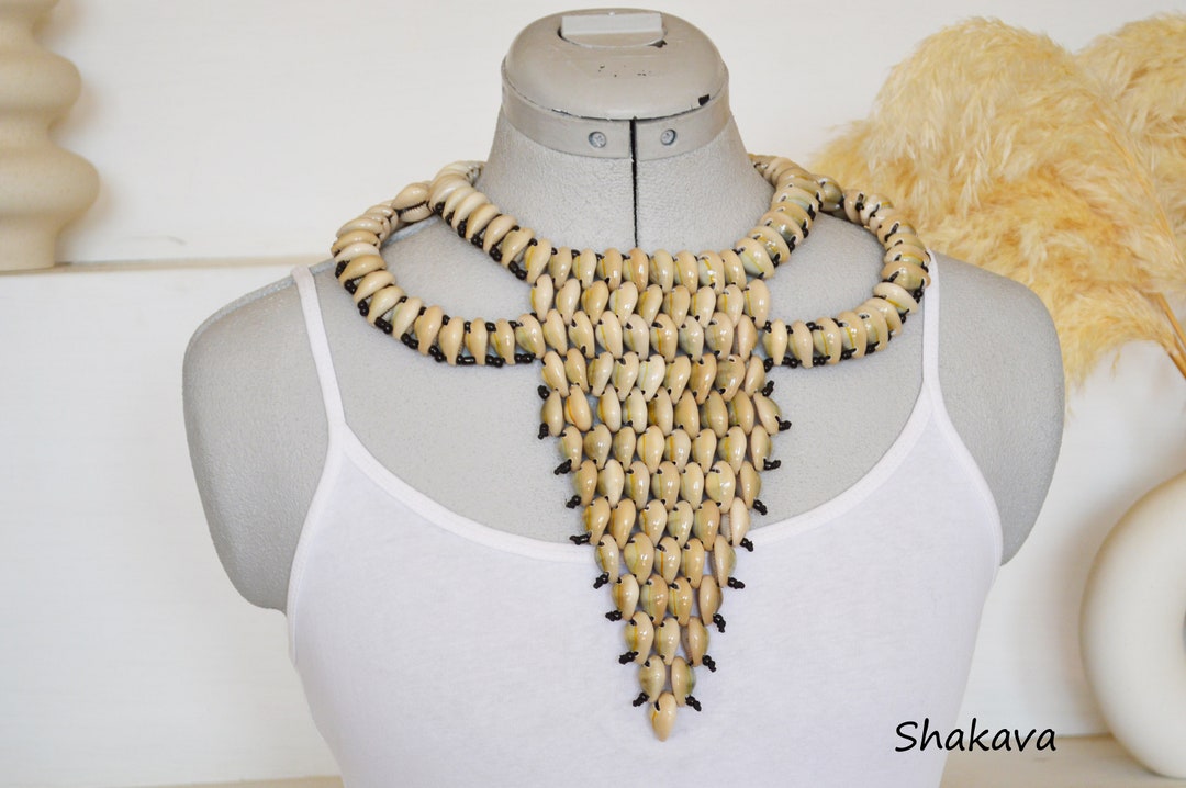 African Cowrie Shell Necklace Tribal Bib Handmade Necklace - Etsy