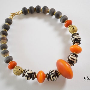 West African Jewelry Brass and Bone Necklace Handmade Designer Necklace ...