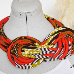 African Fabric Rope Necklace Fabric Knot Necklace Bib Necklace Tribal ...