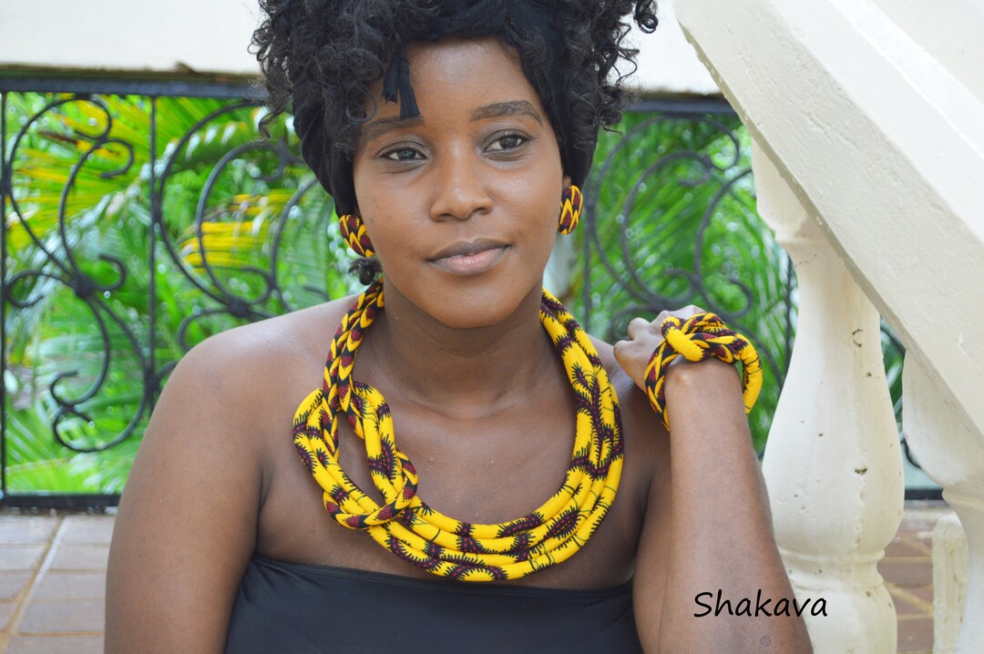 African Print Fabric Rope Necklace Set Handmade Layered Rope Jewelry ...