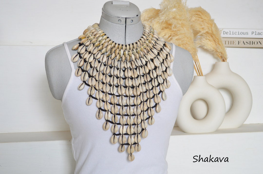 African Cowrie Shell Necklace Tribal Bib Handmade Necklace African ...