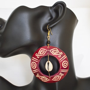 African Calabash Earrings Cowrie Shell Earrings Handmade Statement ...