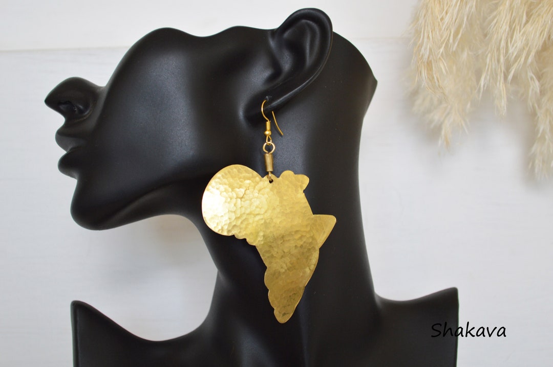 African Map Earrings Handmade Metal Earrings Tribal Brass Earrings ...