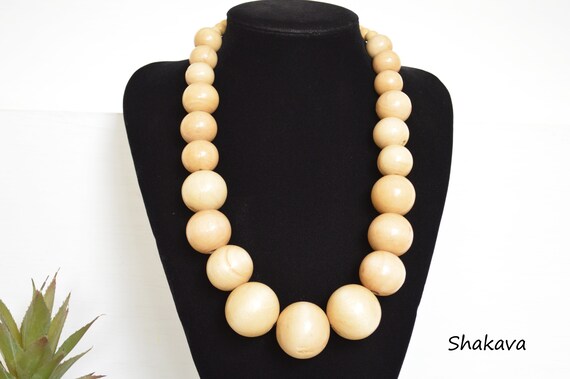 African Wooden Necklace Cream Color African Jewelry Wood Beads Etsy Canada