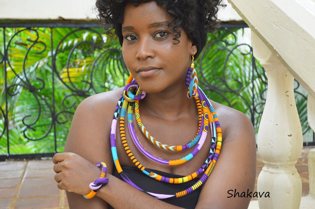 African Print Fabric Rope Necklace Set Handmade Layered Rope Jewelry ...