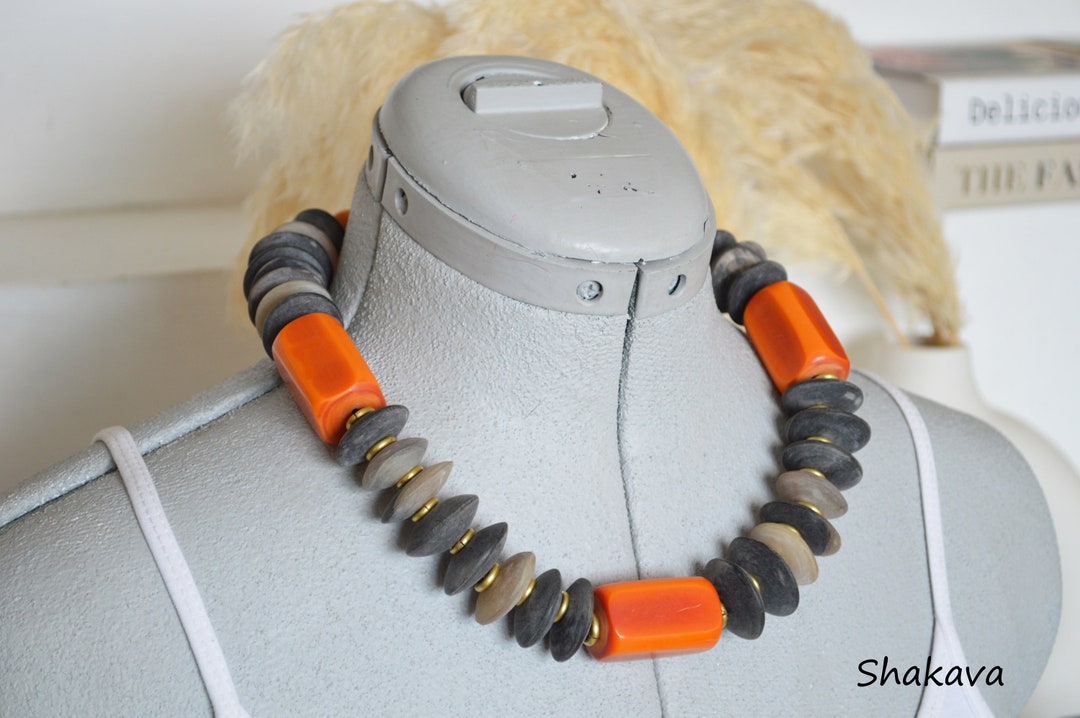 West African Jewelry Brass and Bone Necklace Handmade Designer Necklace ...