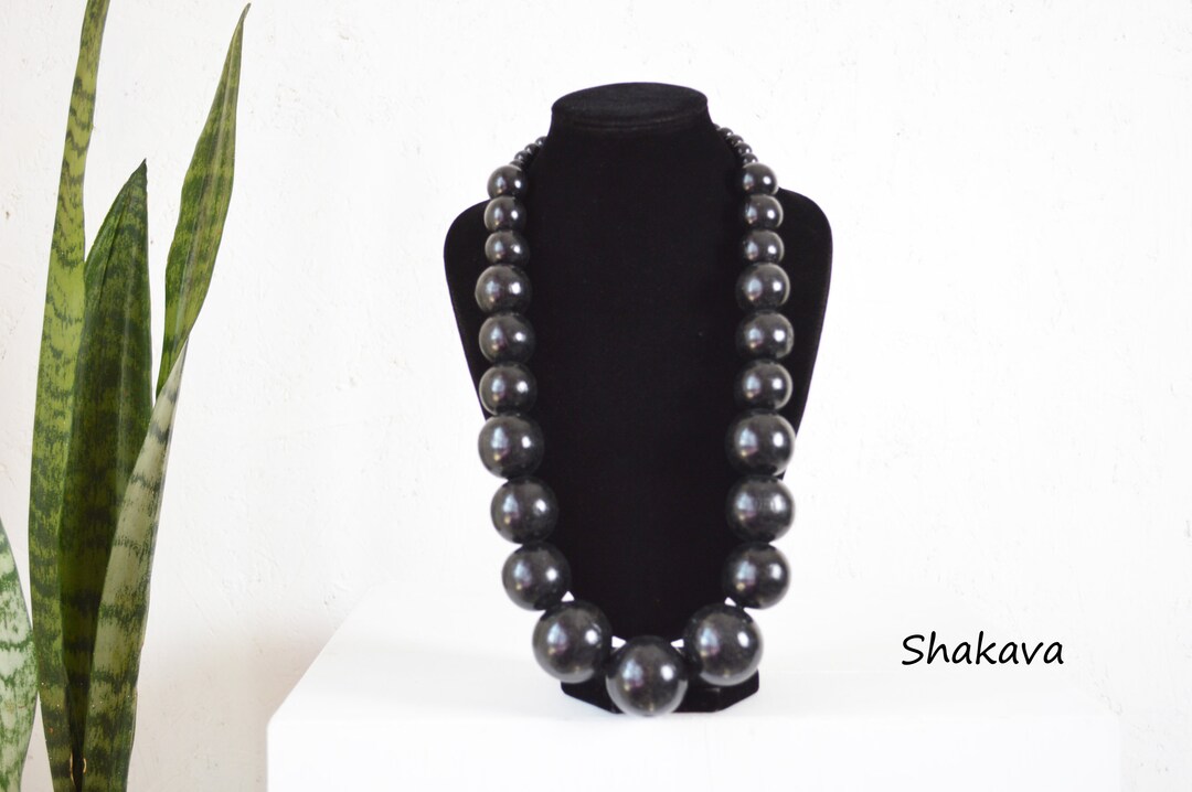 African Wooden Necklace Black Color Necklace African Jewelry Tribal ...