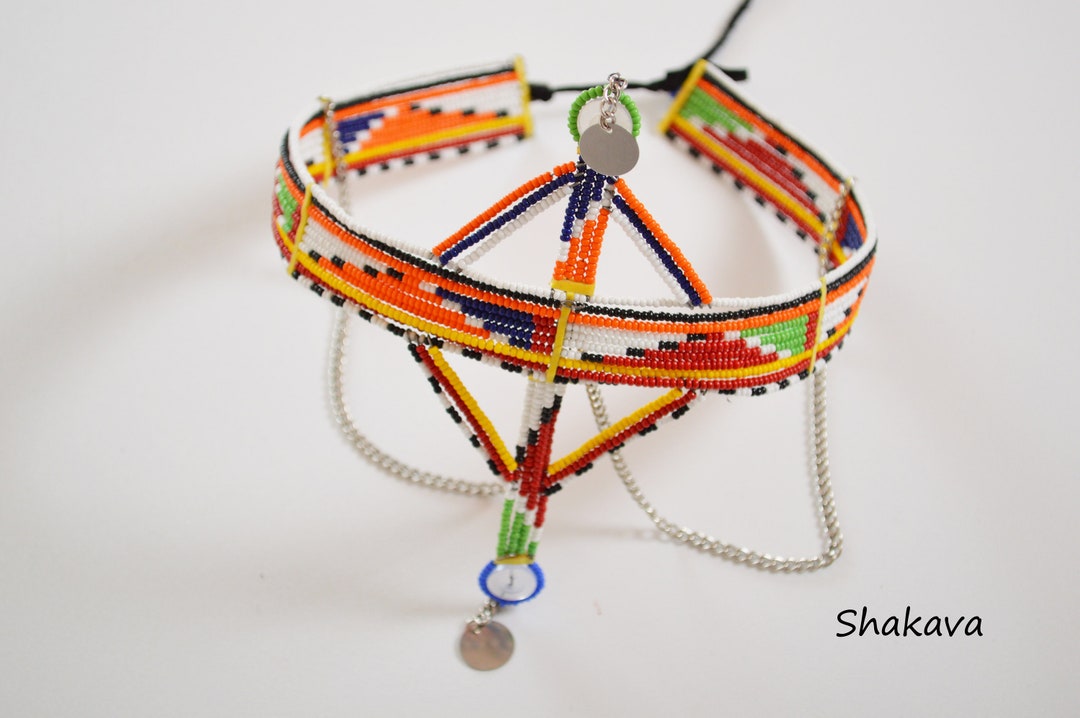 African Maasai Jewelry Beaded Head Gear African Tribal Face Jewelry ...