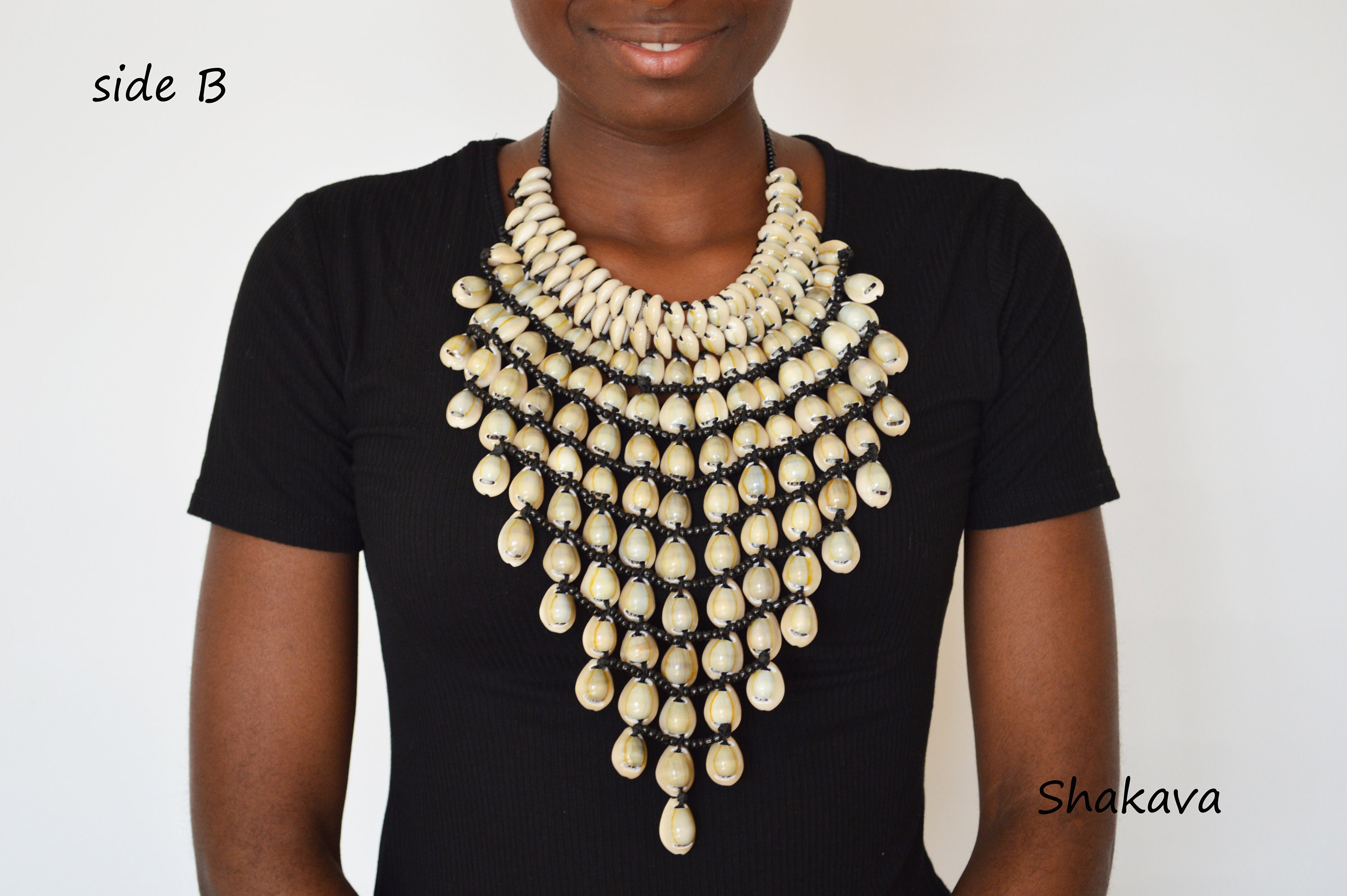 African Cowrie Shell Necklace Tribal Bib Handmade Necklace - Etsy