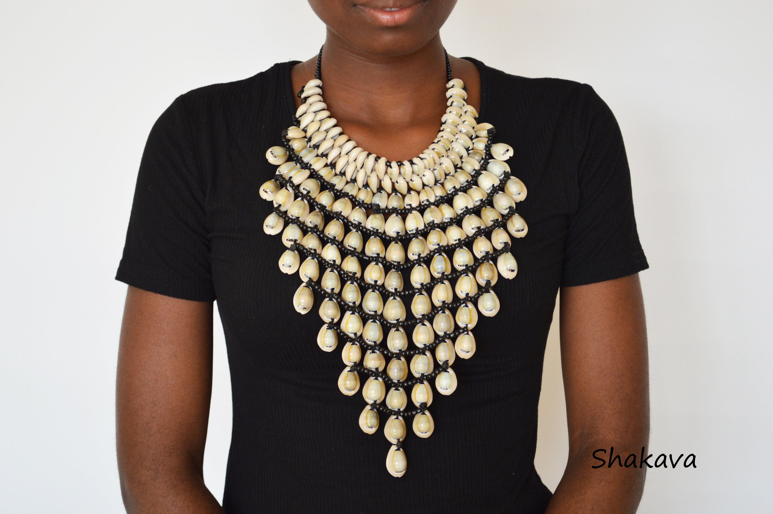 African Cowrie Shell Necklace Tribal Bib Handmade Necklace - Etsy