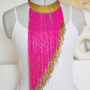 African Beaded Necklace Hot Pink Color Necklace African Fashion Jewelry ...