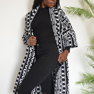 AMANI Duster Black and White Tribal Print African Print Wide Duster ...