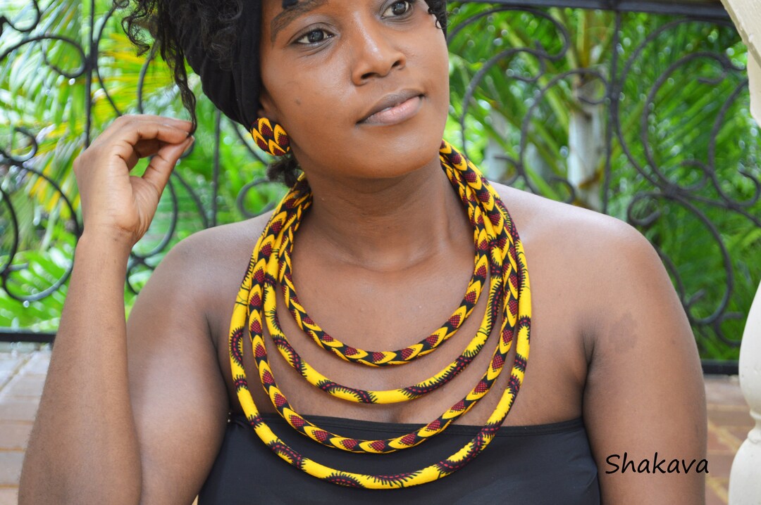African Print Fabric Rope Necklace Set Handmade Layered Rope Jewelry ...