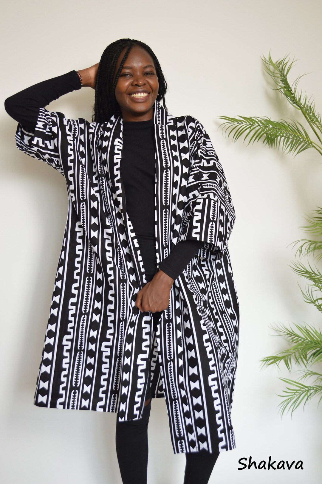 AMANI Duster Black and White Tribal Print African Print Wide Duster ...