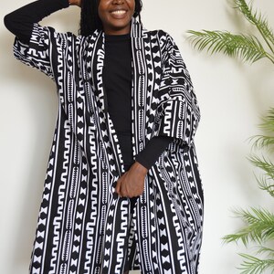 AMANI Duster Black and White Tribal Print African Print Wide Duster ...