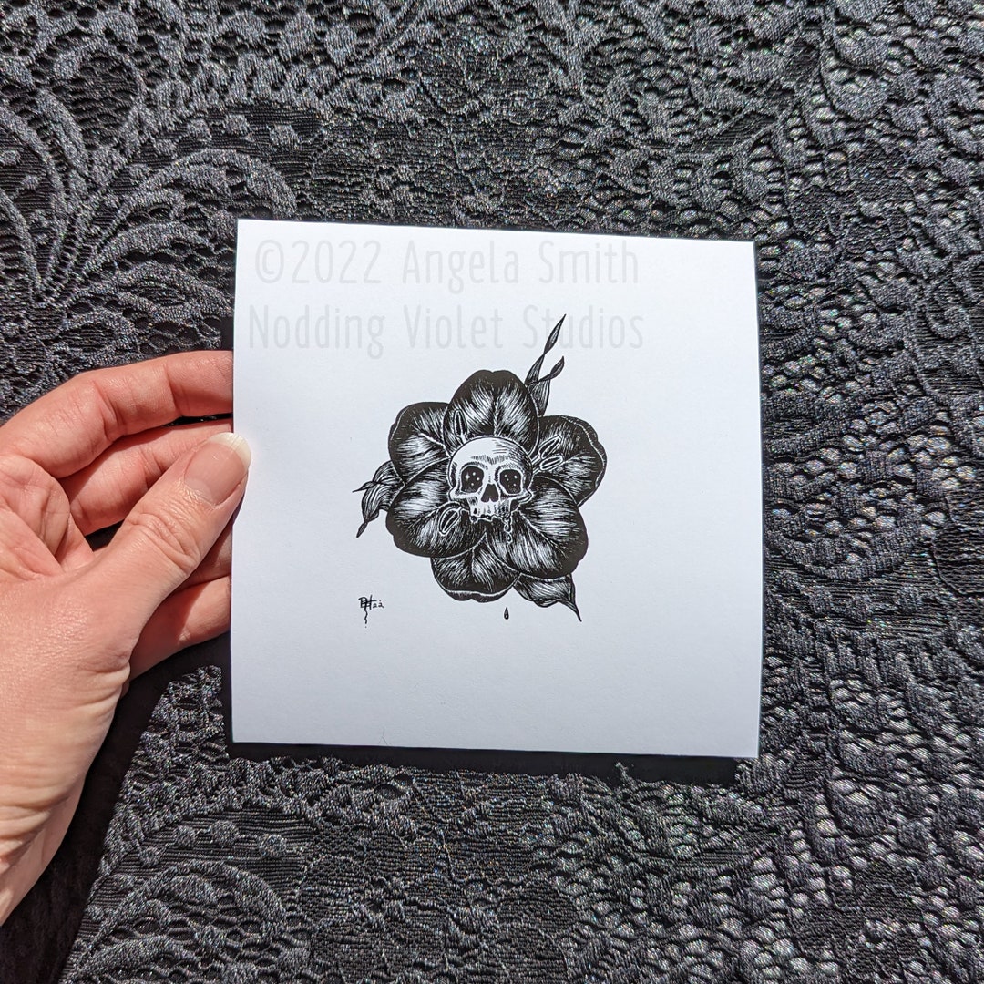 Sweet Tooth: 5x5 Art Print || Skull Art Print, Witchy Wall Art, Goth ...