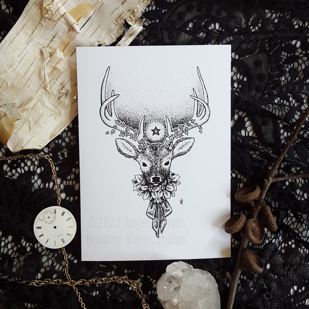 Yule Stag: 5x7 Art Print Holiday Art Print Winter Decor - Etsy