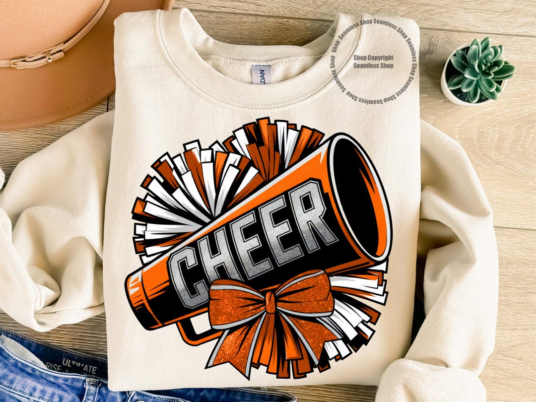 Orange Cheerleading PNG, Cheer Pom Pom Digital, Cheer Bow Design PNG ...