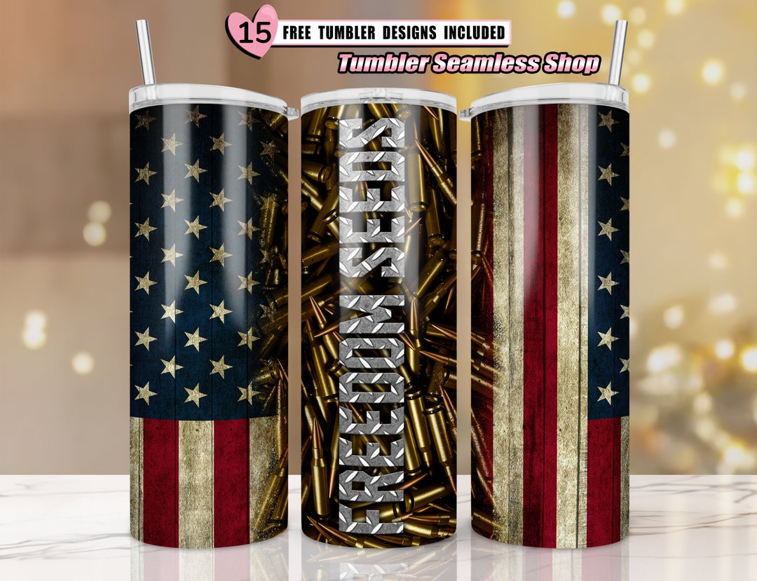 20oz Skinny Tumbler Freedom Seeds, Cracked Wood Ammo Bullets USA Flag ...