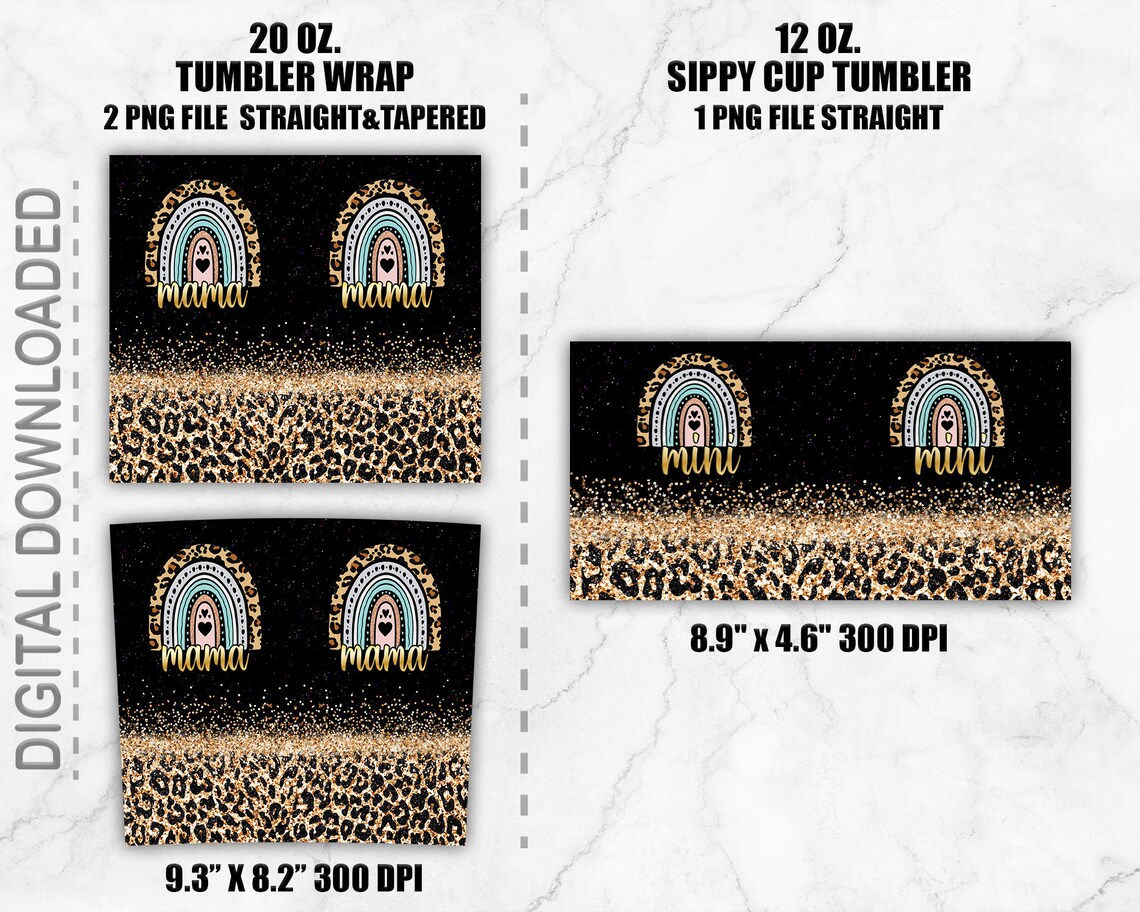 Mama and Mini Leopard Boho Rainbow Tumbler Png Wrap Set | Sublimation ...