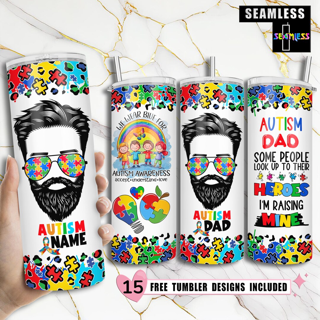 Autism Dad Tumbler Wrap 20oz Skinny Tumbler Autism Wrap PNG, Autism ...