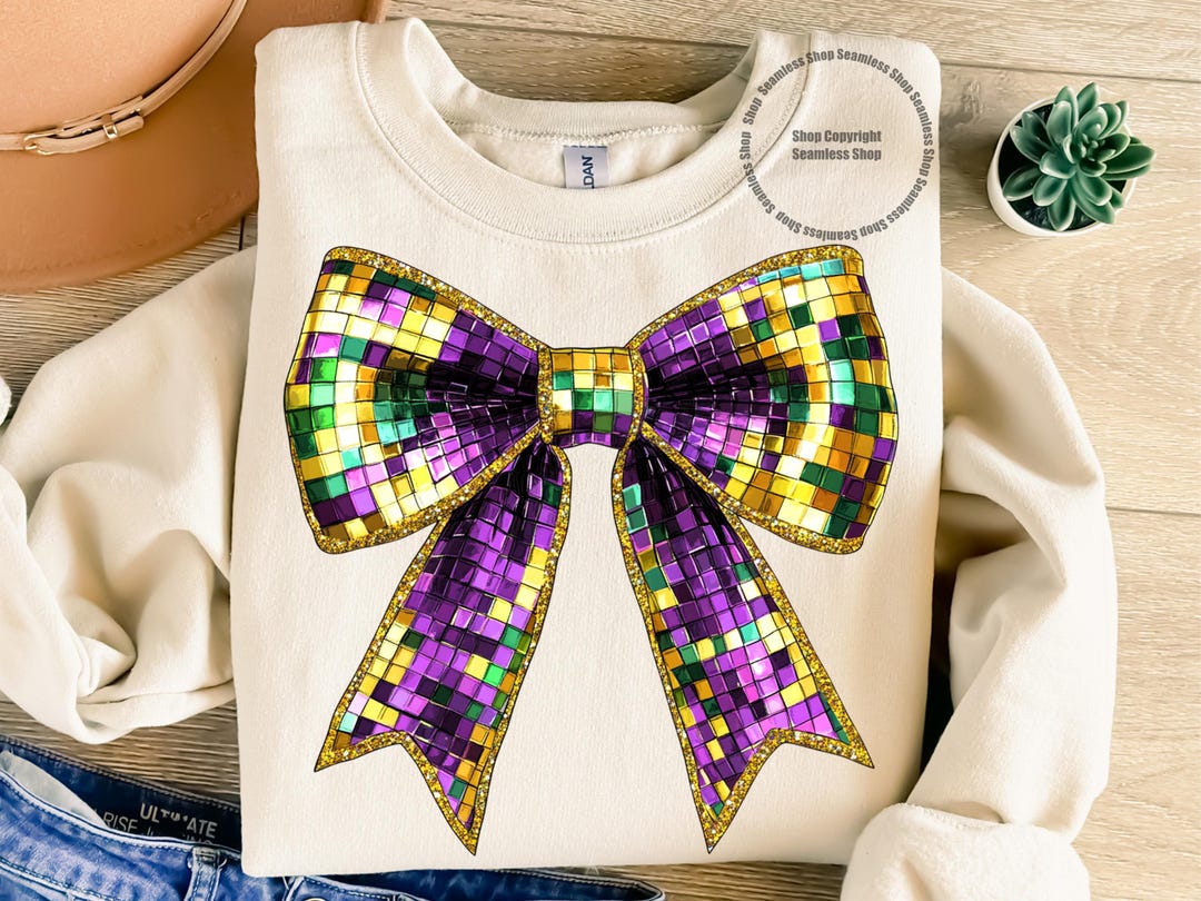 Coquette Mardi Gras Bow, Sublimation PNG, Purple Green Gold Design ...