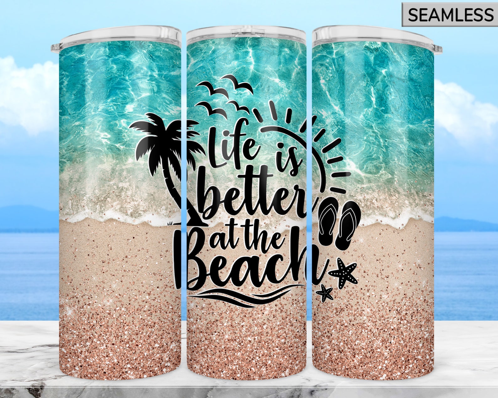 Beach Tumbler Sublimation Design 20 Oz Skinny Tumbler Wrap - Etsy