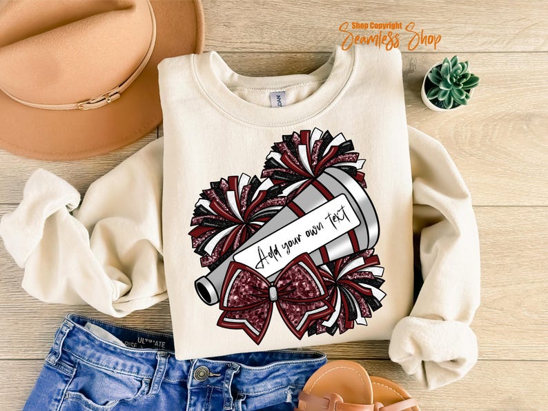 Maroon Glitter Cheer Bow PNG, Cheerleader Megaphone Sublimation, Pom ...