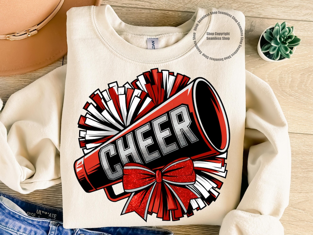 Red Cheerleading PNG, Cheer Pom Pom Digital, Cheer Bow Design PNG ...
