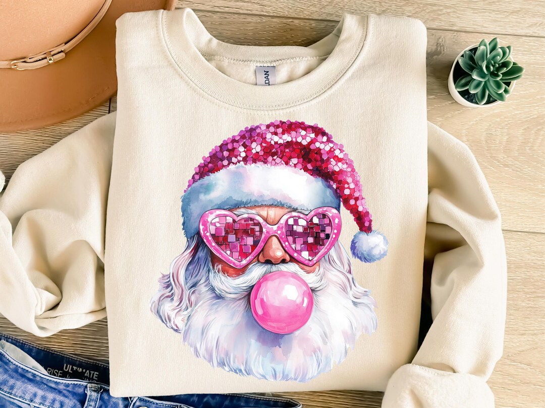 Pink Sparkle Santa, Cute Santa With Heart Sunglasses, Christmas PNG ...