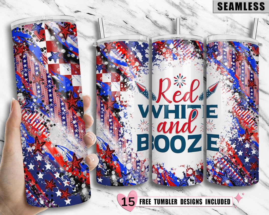 20oz Skinny Tumbler Sublimation Designs Red White and Booze - Etsy
